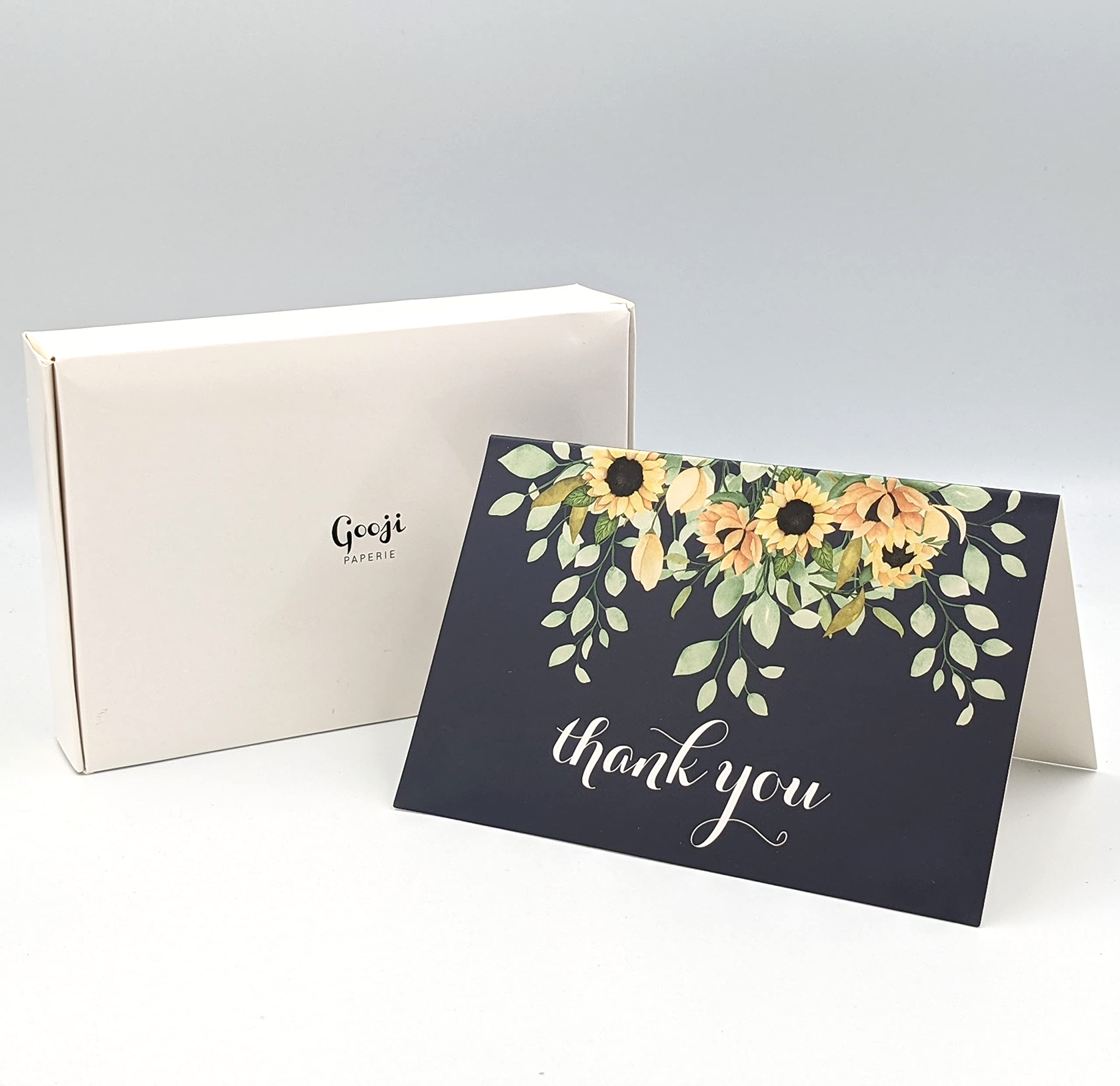 Gooji 4x6 Sunflower Thank You Cards (Bulk 20-Pack) Navy Blue Envelopes