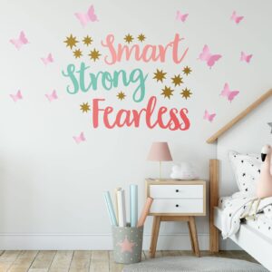 20 Sheets Inspirational Wall Decals Girl Quote Set 12 Sheets 3D Butterfly, Smart Strong Fearless, Be Bright, Be Happy, BeYouTifu Vinyl Decals Sayings Art Vinyl for Bedroom Classroom