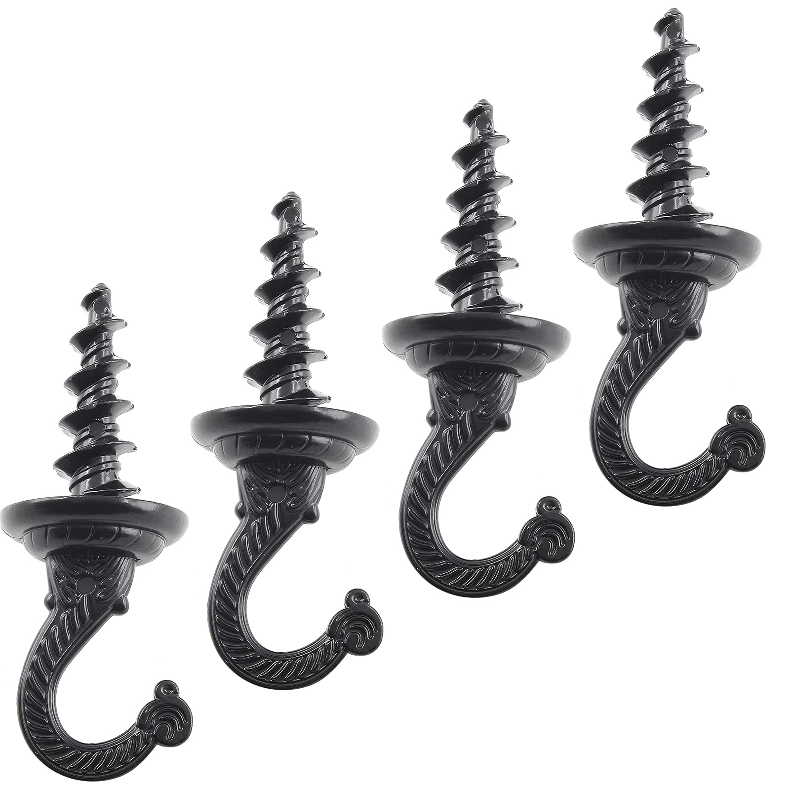 Rierdge 4 Pcs Black Swag Ceiling Hooks Heavy Duty, 3 Inch Swag Hanging Ceiling Hooks Indoor Outdoor for Chandelier Plants Etc (Black)