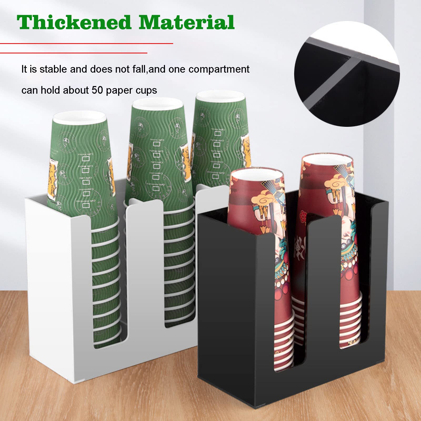 Tirifer Disposable Paper Cup Dispenser, Acrylic Coffee Cup and Lid Storage Organizer Holder, Coffee Milk Tea Shop Restaurant Accessories Christmas Party Supplies, 2 Compartments