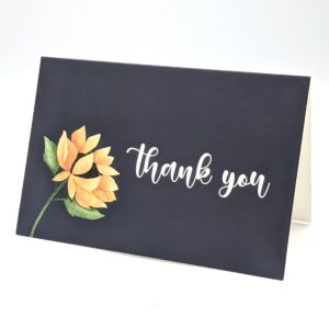 Gooji 4x6 Sunflower Thank You Cards (Bulk 20-Pack) Navy Blue Envelopes