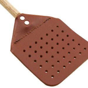 Heavy Duty Leather Fly Swatter with Oak Wooden Handle 18 inch (3)