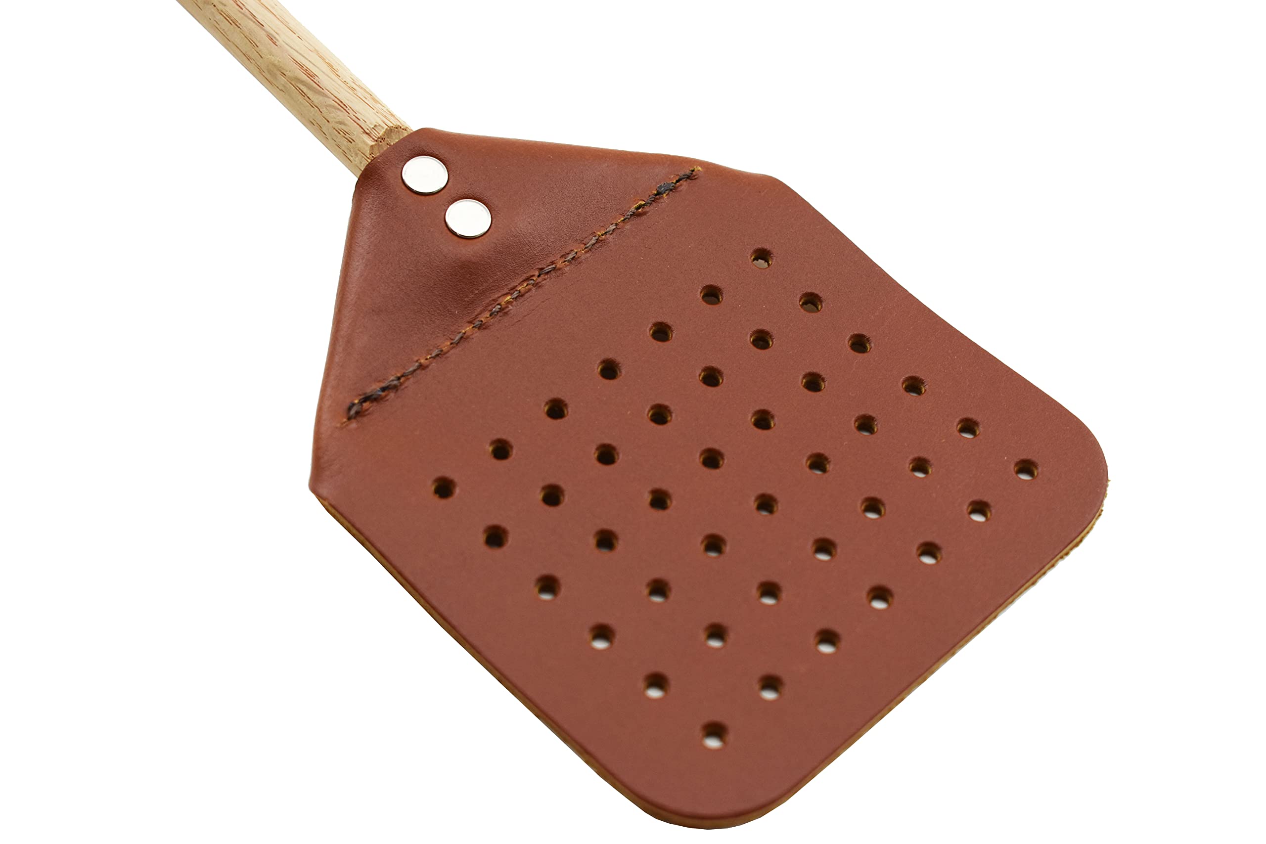 Heavy Duty Leather Fly Swatter with Oak Wooden Handle 18 inch (3)