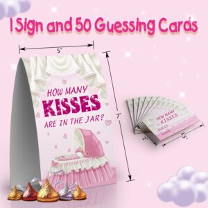 How Many Kisses Baby Shower Game, Baby Shower Game for Girl -1 Sign and 50 Guessing Cards(K01)