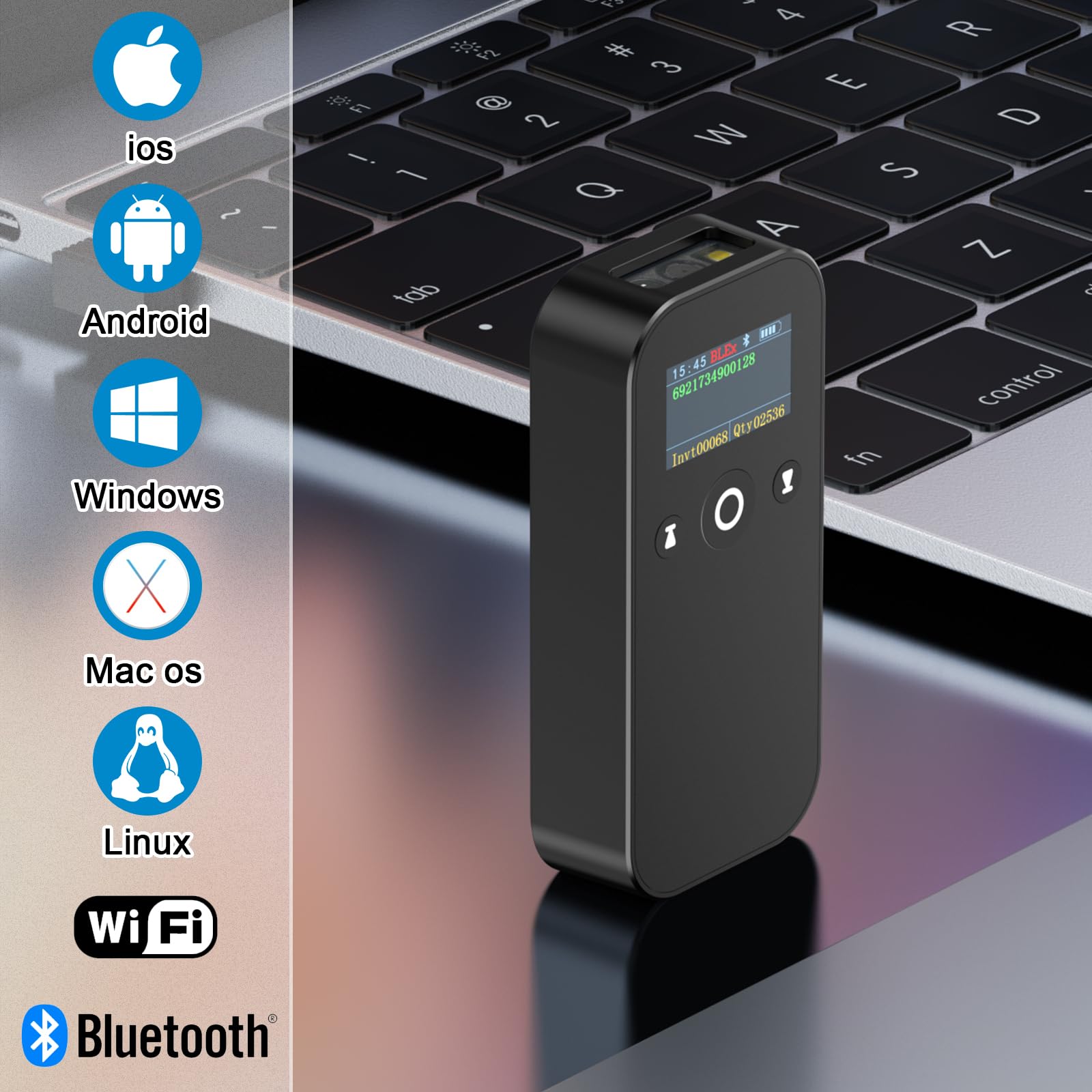 Bluetooth Barcode Scanner Portable 1D USB Laser Mini Bar Code Reader 3-in-1 Bluetooth & USB Wired & 2.4G Wireless Bar Code Reader Scanner Compatible Windows, Mac,Android, iOS or Phones