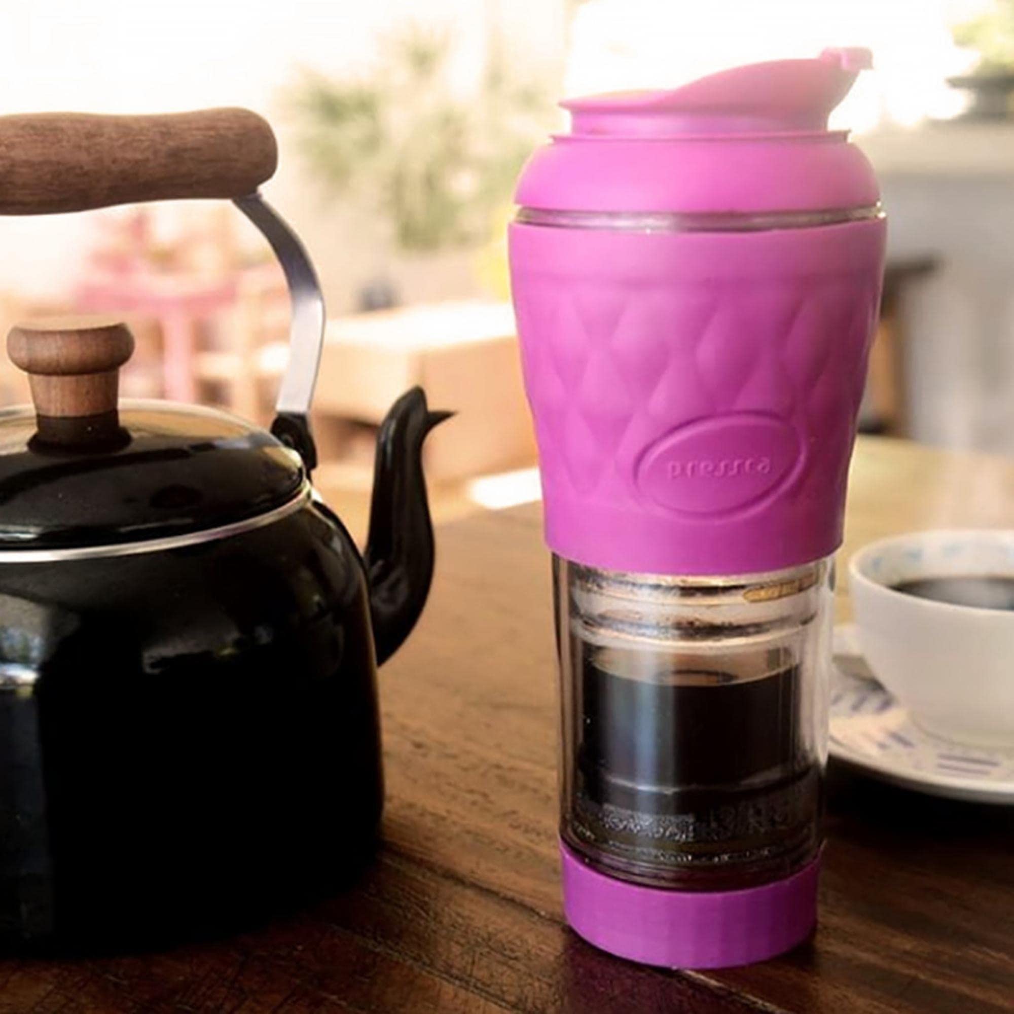 SMTCoffee - French Press Coffee Maker with Reusable Filter - Black Coffee and Tea Infuser, Travel French Press - Thermally Insulated Portable Coffee Maker and Manual Pressure System - Purple - 12oz