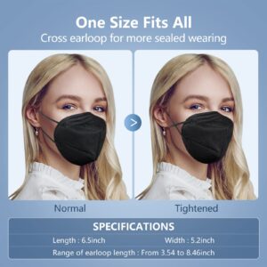 HALIDODO 100 Packs Individually Wrapped KN95 Face Mask 5-Ply Breathable & Comfortable Filter Safety Mask, Black