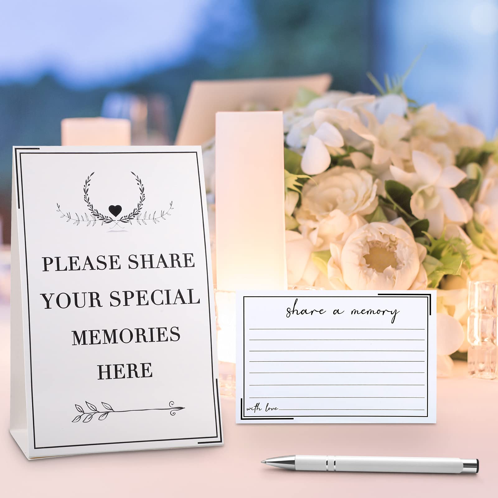 Outus 52 Pieces Share a Memory Cards Funeral Guest Book Memory Card for Celebration of Life, Birthday, Graduation, Wedding, Anniversary, Retirement, Baby Showers (White)