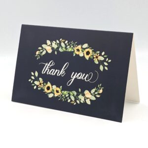 Gooji 4x6 Sunflower Thank You Cards (Bulk 20-Pack) Navy Blue Envelopes