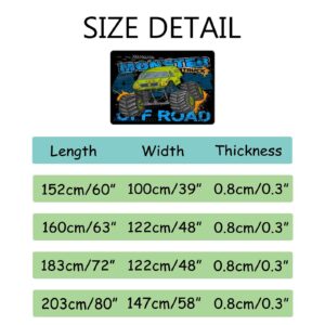 Area Rugs Mat for Living Room Green Monster Truck Boy Non-Slip Indoor Carpet Floor Ultra Soft Area Rug Kid Bedroom Dining Home Decor Large Size 5'x3'3"