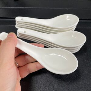 10 Pack White Ceramic Soup Spoons,Wonton Soup Spoons,Asian Soup Spoon Set,5"Kid Spoons,Tasting Spoon,Side Dishes,Table Spoons,Small Appetizer Spoon,Stackable Ramekins Can Stand,Deep Oval Design