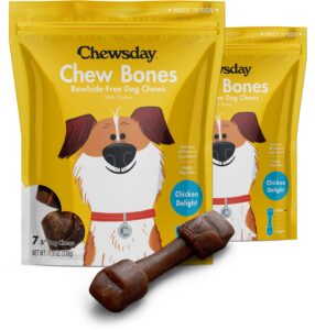 chewsday 5-inch long-lasting dog chew bones, made in the usa, all natural rawhide-free highly-digestible treats, bacony sizzle - 7 count