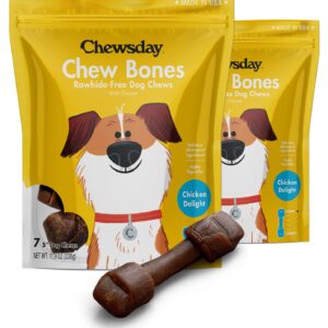 Chewsday 5-Inch Long-Lasting Dog Chew Bones, Made in The USA, All Natural Rawhide-Free Highly-Digestible Treats, Bacony Sizzle - 7 Count