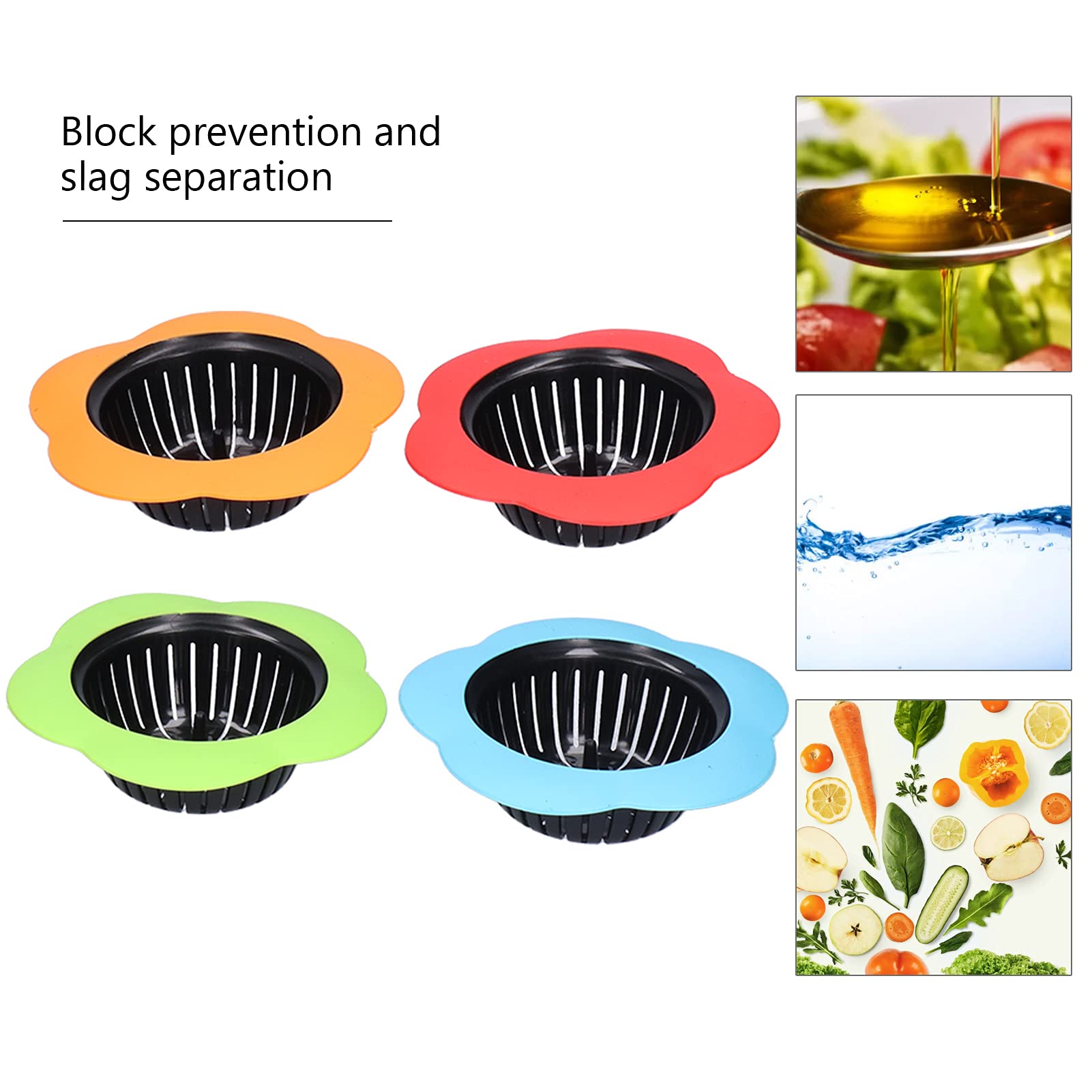 4Pcs Silicone Kitchen Sink Strainer, Hair Catcher Silicone Shower Drain Covers Kitchen Drain Filter Basket Pouring Strainers for Bathroom Bathtub and Kitchen, 4.4" Diameter