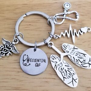 Kit's Kiss RT Respiratory Therapist Keychain Therapy Gift Lung Specialist Stethoscope Anatomical EKG ECG Heartbeat Pulmonary Care Disease Essential AF Gift, Silver, Diameter of Key Ring : 1.26 inches