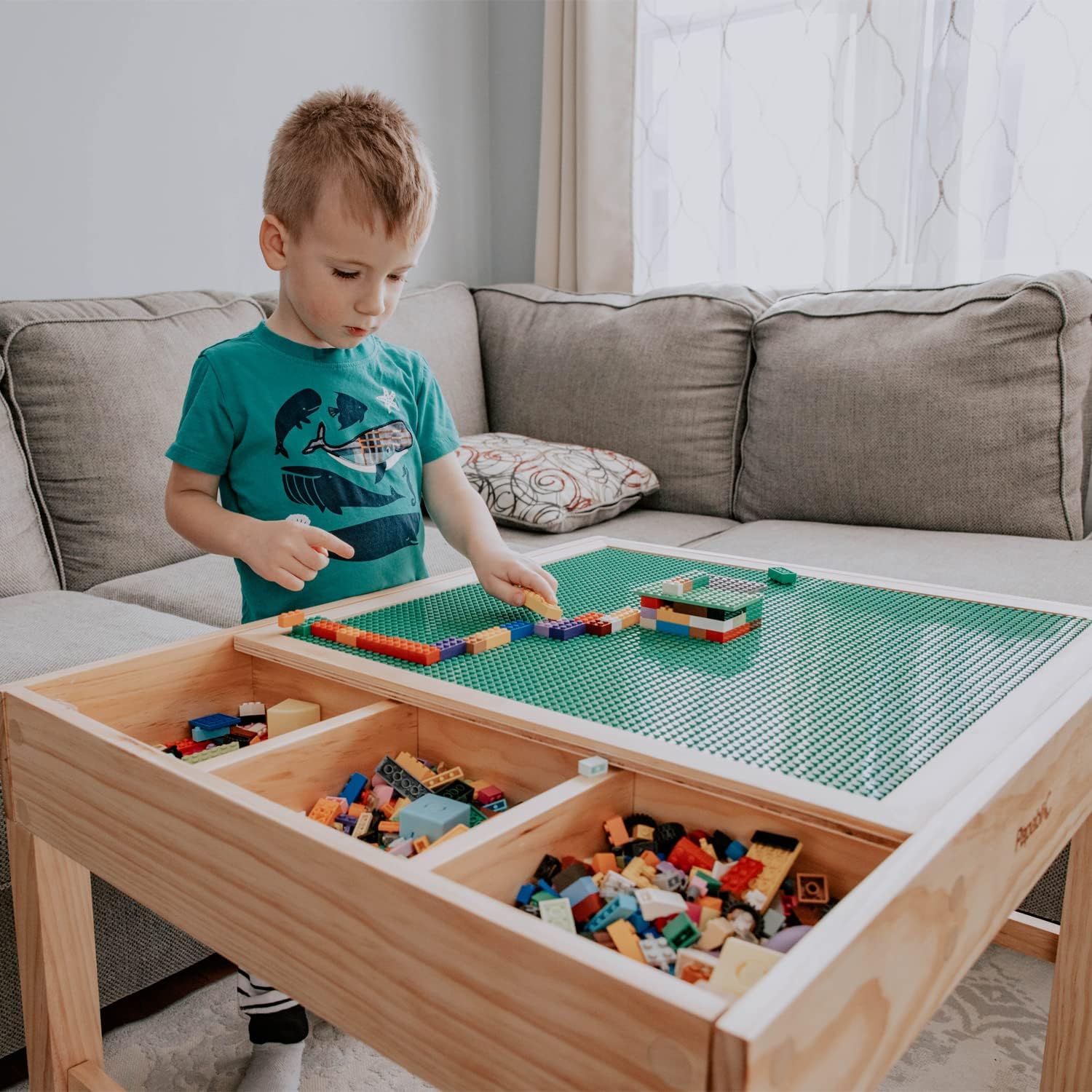 Papablic 2 in 1 Kid Activity Table with Large Storage for Older Kids Compatible with Lego Building Block for Boys Girls