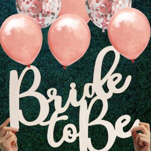 Bridal Shower Decorations Bride to Be Sign for Batcholette Party Supplies,Bride Wood Sign Photo Booth Props and Rose Gold Balloons for Wedding Party Decorations