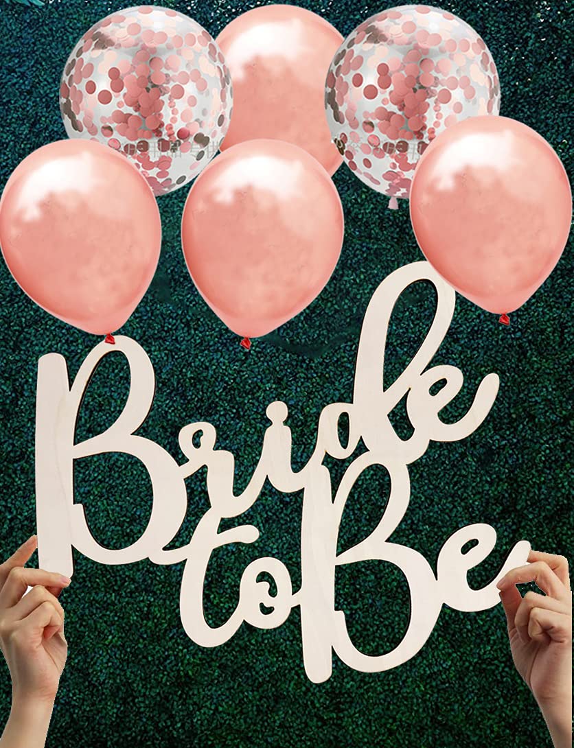 Bridal Shower Decorations Bride to Be Sign for Batcholette Party Supplies,Bride Wood Sign Photo Booth Props and Rose Gold Balloons for Wedding Party Decorations