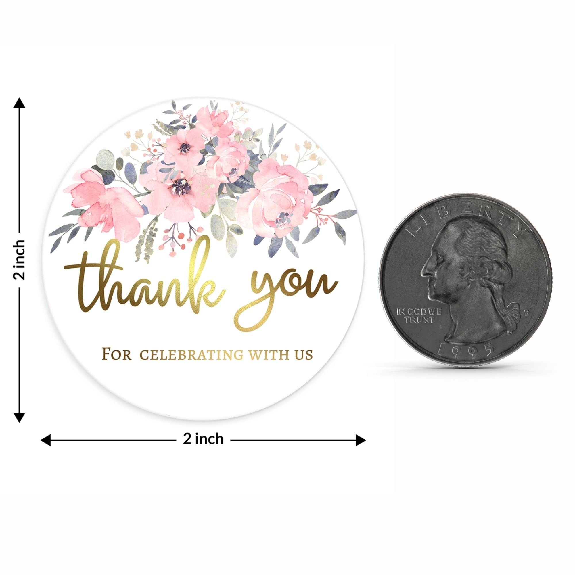 Mobiusea Creation Floral Party Thank You for Celebrating with Us Sticker | 2 inch | Gold Foil | 48pcs Waterproof Thank You Stickers for Wedding, Bridal Shower, Birthday, Boho Girl Baby Shower