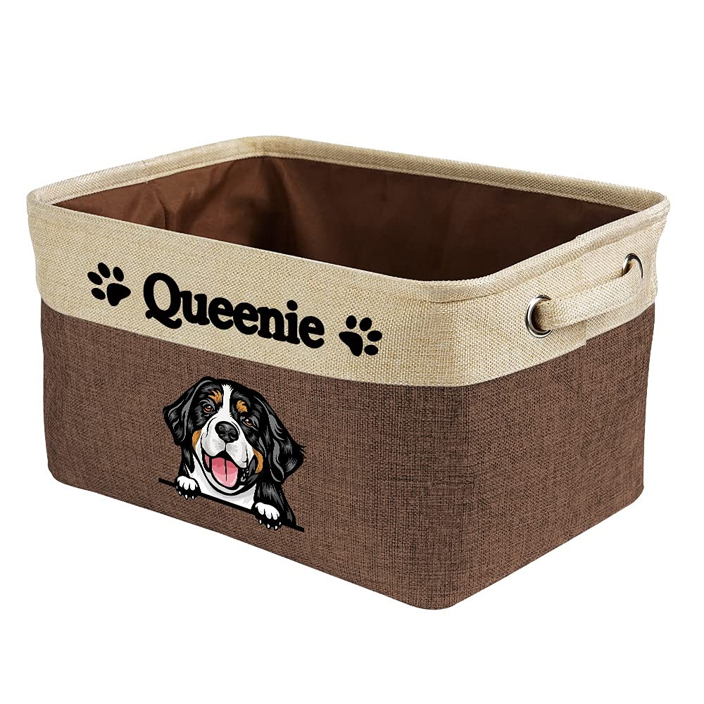 MALIHONG Personalized Foldable Storage Basket with Cute Dog Bernese Mountain Collapsible Sturdy Fabric Pet Toys Storage Bin Cube with Handles for Organizing Shelf Home Closet, Brown and White