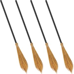 sumind 4 pieces halloween witch broom plastic witch broomstick cosplay broom props wizard flying stick halloween plastic broom props for teens adults halloween party cosplay supplies, 39.4 inches