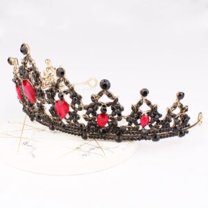 CAVETEE Black Crown for Women Halloween Party Favors Birthday Tiara Luxurious Red Rhinestones Crown Wedding Bridal Crown Birthday Party Princess Party Prom Black Tiaras and Crowns for Women Girls