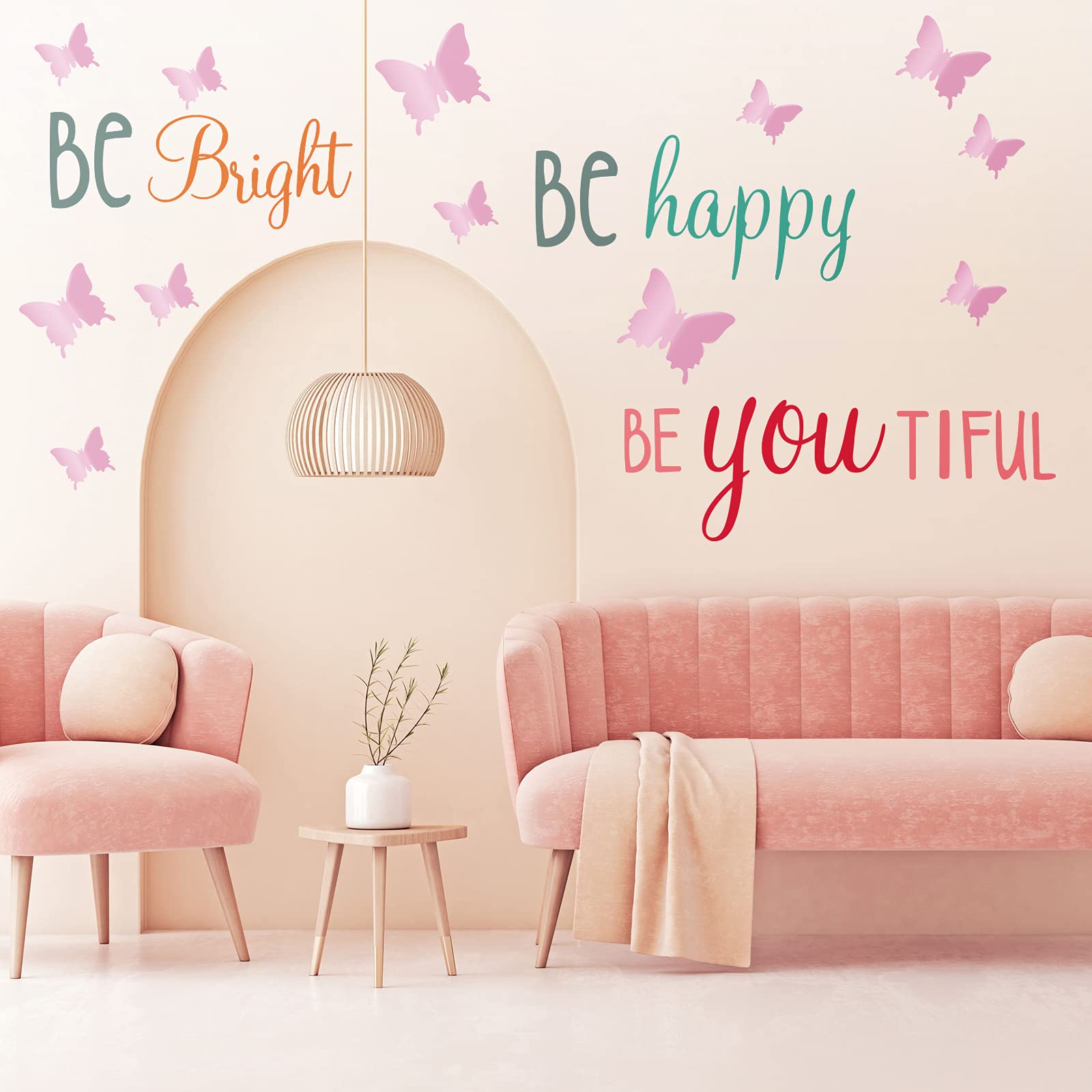 20 Sheets Inspirational Wall Decals Girl Quote Set 12 Sheets 3D Butterfly, Smart Strong Fearless, Be Bright, Be Happy, BeYouTifu Vinyl Decals Sayings Art Vinyl for Bedroom Classroom