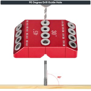 SLIIMU 30 45 90 Degree Angle 4 Sizes Drill Hole Guide Jig for Angled and Straight Hole, Portable Deck Cable Railing Lag Screw Drilling Template Block For Horizontal Cable Wood Post,Stair Wire Handrail