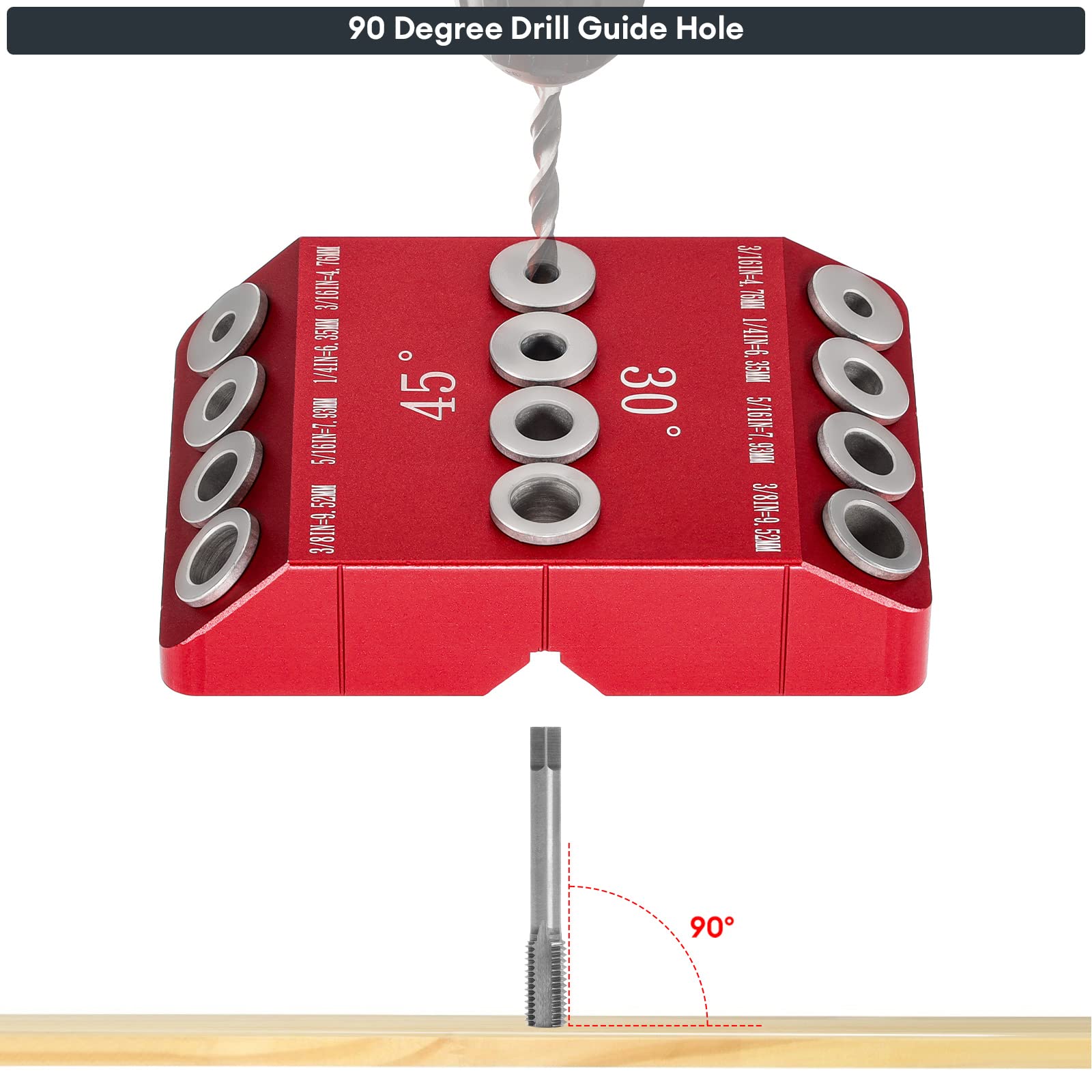 SLIIMU 30 45 90 Degree Angle 4 Sizes Drill Hole Guide Jig for Angled and Straight Hole, Portable Deck Cable Railing Lag Screw Drilling Template Block For Horizontal Cable Wood Post,Stair Wire Handrail