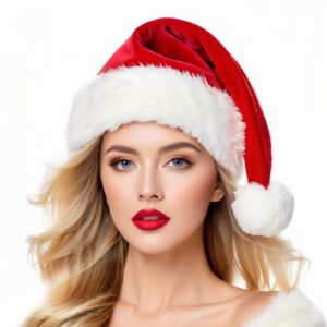 ogajo christmas hat for adults santa hats unisex red velvet extra thicken holiday headwear xmas hat for festive new year party (1pcs)