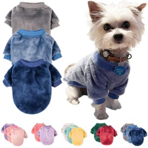 fabricastle dog sweater, pack of 2 or 3, dog clothes, dog coat, dog jacket for small or medium dogs boy or girl, ultra soft and warm cat pet sweaters (small, grey,blue,dark blue)