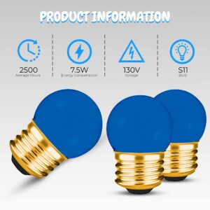 OHLECTRIC S11 Ceramic Blue Indicator Night Light Bulbs with E26 Medium Base| 7.5 Watt Bulbs with 40 Lumen Brightness | Perfect for String & Sign Lights | Pack of 10, OL-45583