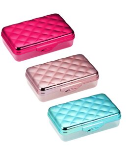 it's academic metallic pencil case box, hard plastic, stylish quilted-pattern lid, 3-pack