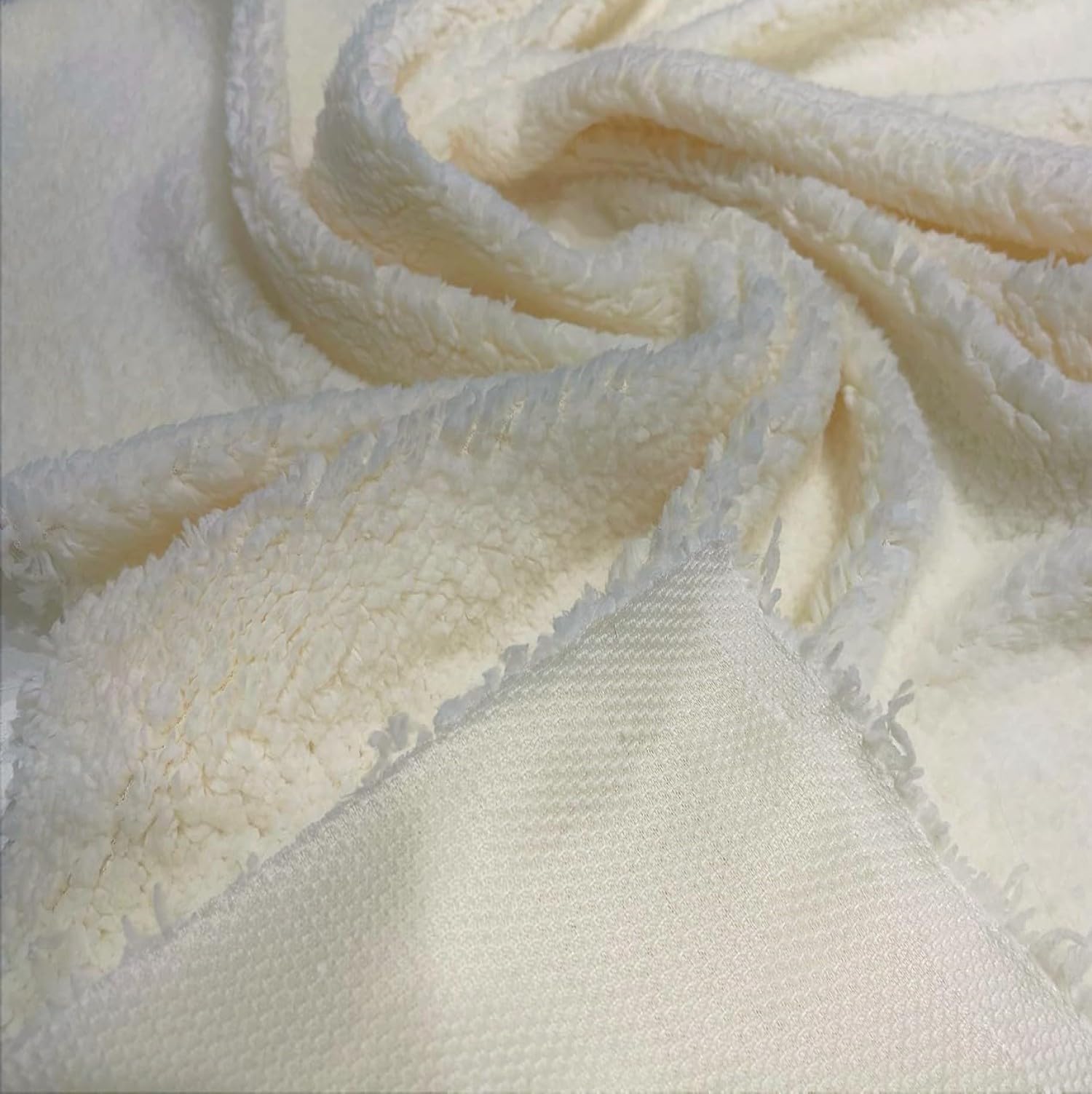 DAVID TEXTILES Solid White Sherpa Plush Fleece Fabric by The Yard Multi, 60 Inches