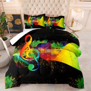 edumeya colorful music note comforter quilt set for girls women queen size tie dye graffiti bedding set 1 comforter 2 pillowcases