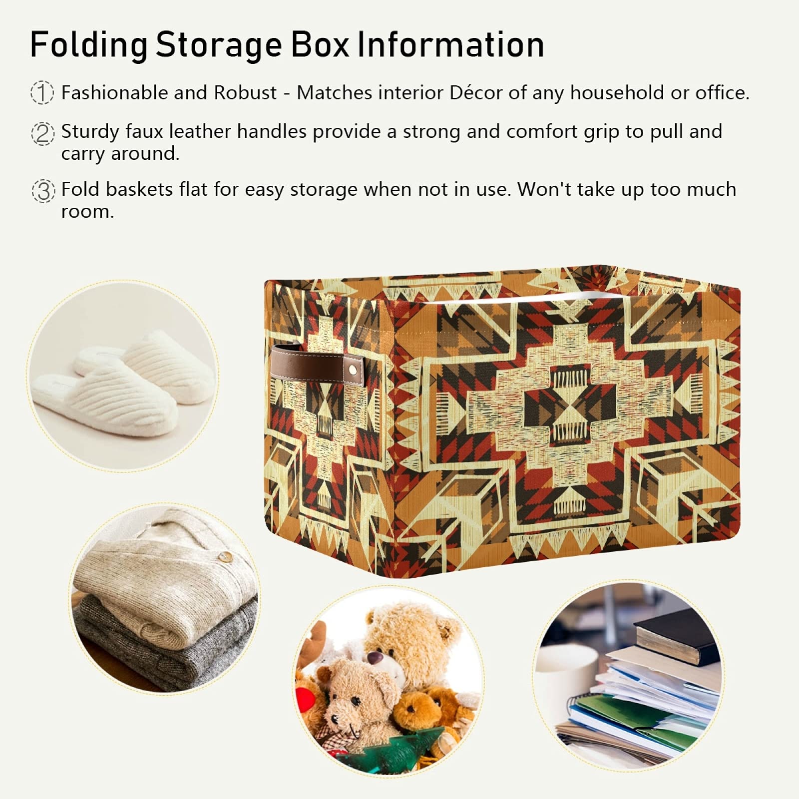 xigua Native American Style Storage Bin for Toy Storage Basket Dirty Clothes Sundries Office Home Closet Organizer Shelf Cube Box Waterproof Laundry Basket