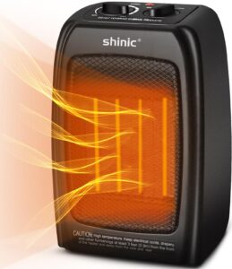 shinic space heater for indoor use, 1500w/900w ceramic space heater, 1s fast heat, overheat and tipover protection, portable electric heater, quiet office small room desk heater, black