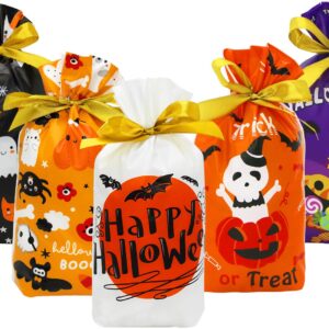 ZMCINER 50 Pcs Halloween Drawstring Candy Bags Halloween Treat Bags for Halloween Party Favors