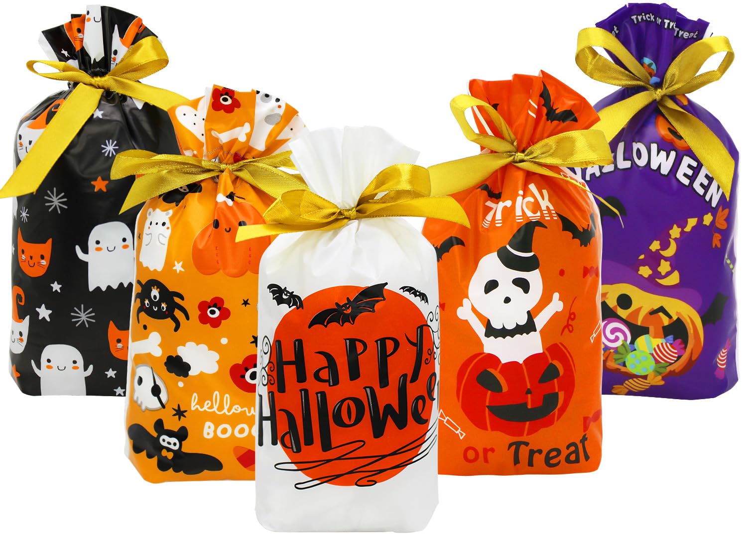 ZMCINER 50 Pcs Halloween Drawstring Candy Bags Halloween Treat Bags for Halloween Party Favors