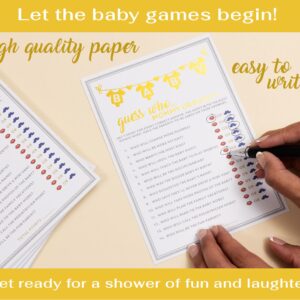 Party Hearty Baby Shower Games for Girl or Boy, 50 pcs Mommy or Daddy Guess Who Game, Fun Activity Cards, Gender Neutral, Baby Shower Ideas