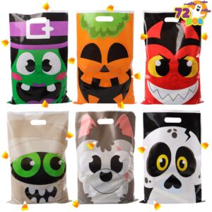 JOYIN 72 Pcs Halloween Bags, Plastic Goodie Bags in 6 Designs for Halloween Candy Trick or Treating Party Favors, Halloween Trick-or-Treat Snacks Party Supplies Classroom Prizes