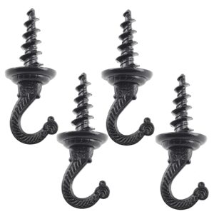 rierdge 4 pcs black swag ceiling hooks heavy duty, 3 inch swag hanging ceiling hooks indoor outdoor for chandelier plants etc (black)