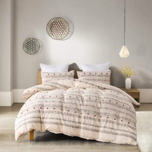 eclec boho dots tufted cotton duvet cover 3 pieces set textured jacquard full/queen bedding set, oeko-tex certified, ultra-soft, warm, breathable, machine washable, all season