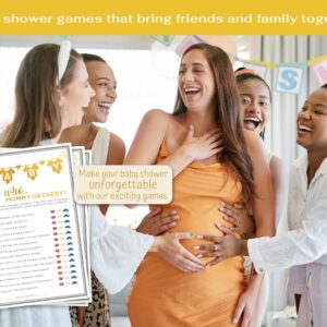 Party Hearty Baby Shower Games for Girl or Boy, 50 pcs Mommy or Daddy Guess Who Game, Fun Activity Cards, Gender Neutral, Baby Shower Ideas