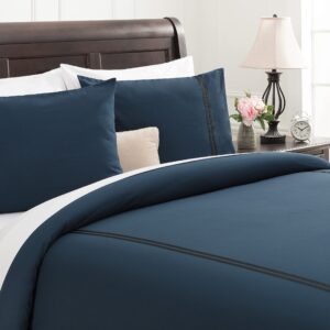 Chanasya Premium Bordered Navy Duvet Comforter Cover Bedding Set Queen Size - Stich 3-Piece Set Luxurious Minimalist Style Brushed Microfiber Comforter Cover - Ultra Soft Breathable Stain Resistant