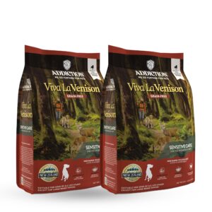 addiction viva la venison premium grain-free dry dog food - single protein & novel meat with probiotics - no chicken, beef, or turkey - ideal for all dogs & puppies 4lb - 2 packs