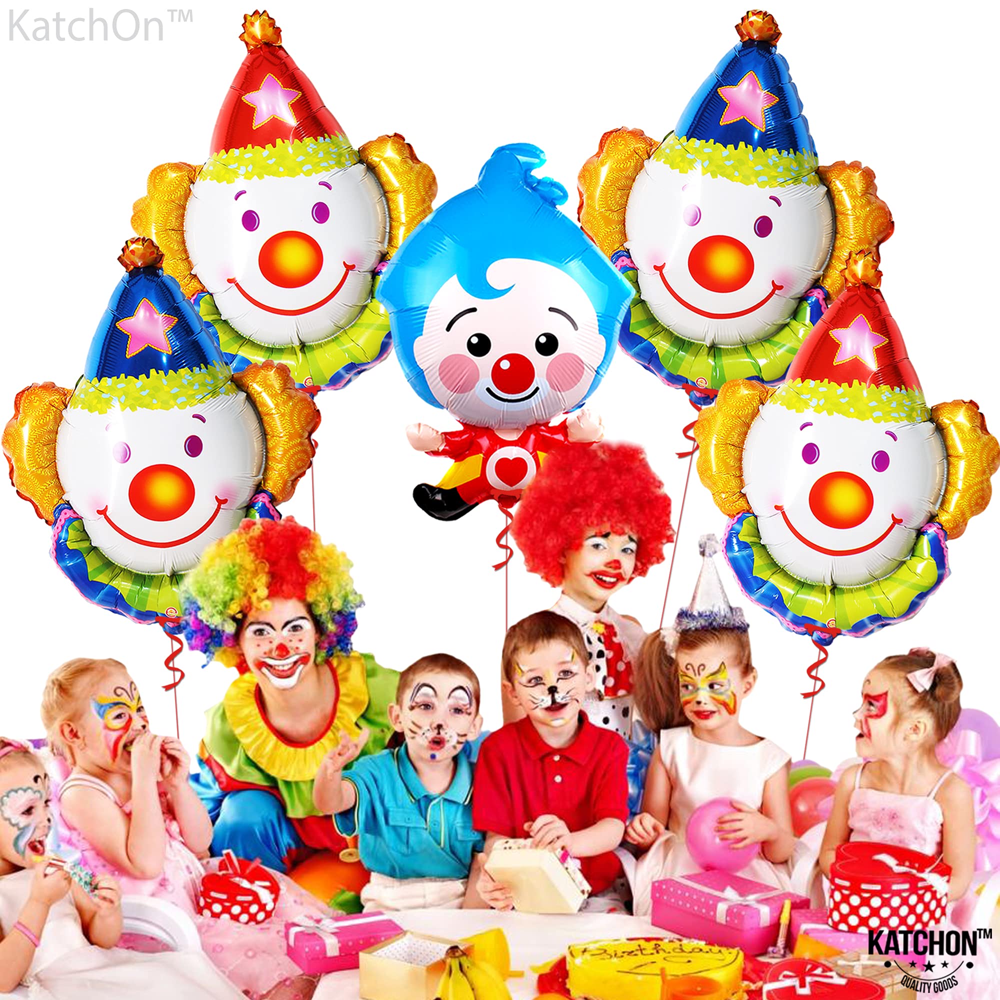 KatchOn, Giant 32 Inch Clown Balloons - Pack of 5 | Carnival Theme Party Decorations | Clown Head Balloon, Circus Theme Party Decorations | Carnival Decorations, Plim Plim Party Decorations