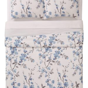 CANNON Kasumi Floral King 3 Piece Duvet Cover Set, White/Blue