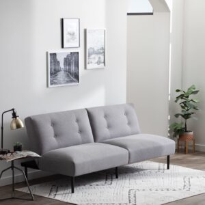 edenbrook gilman futon - futon sofa bed - futon couch - small futon - living room furniture - armless sofa bed couch - sleeper sofa – gray linen futon