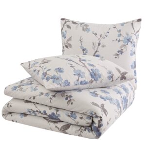 CANNON Kasumi Floral King 3 Piece Duvet Cover Set, White/Blue